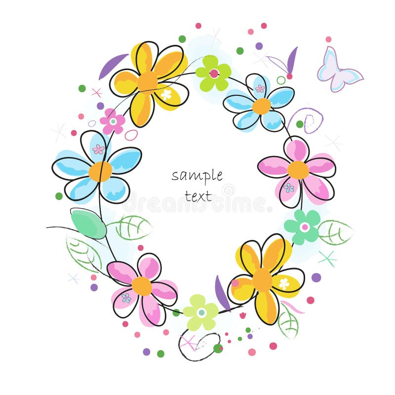 Colorful Doodle Spring Flowers Circle Frame Greeting Card Stock Vector ...