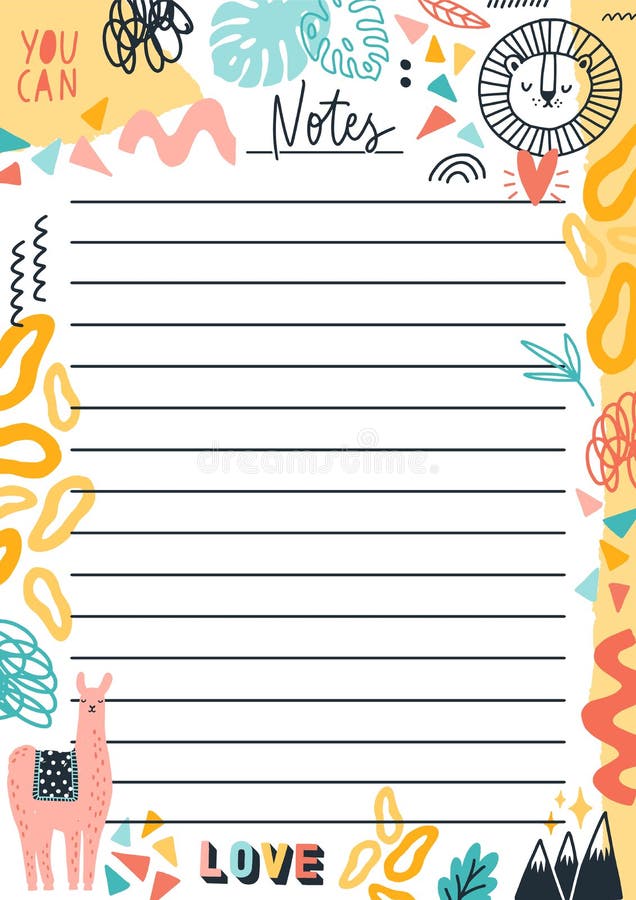 Colorful Doodle Template for Notes Vector Flat Illustration. Hand Drawn ...