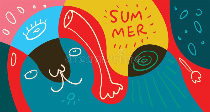 Colorful Doodle Vector Illustration Background for Summer Holiday 2024 ...