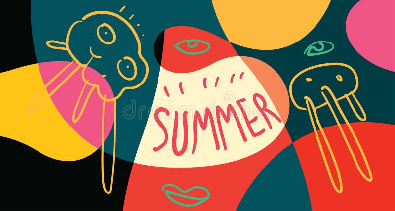 Colorful Doodle Vector Illustration Background for Summer Holiday 2024 ...