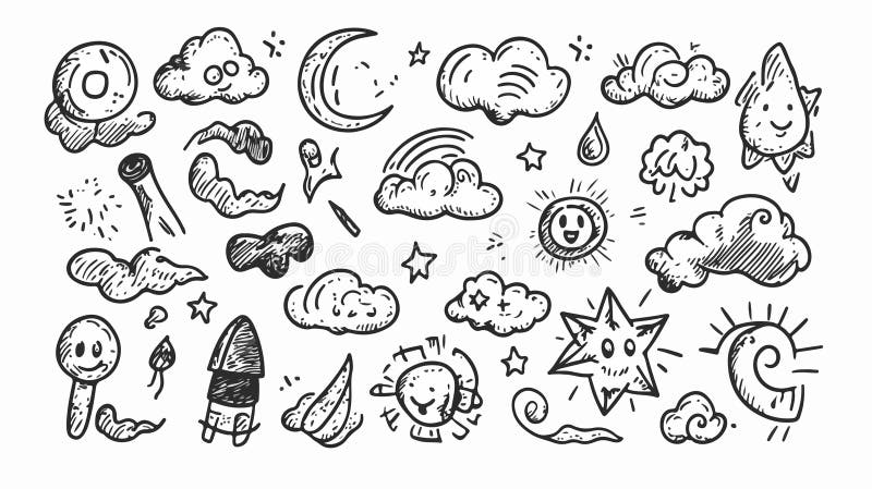 Colorful Doodle Weather Icons Vector Pack for Design Projects Stock ...