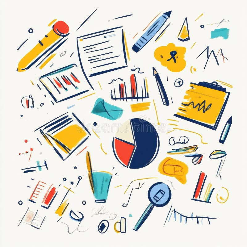 Colorful Doodles Depicting Various Business and Data Analysis Elements ...