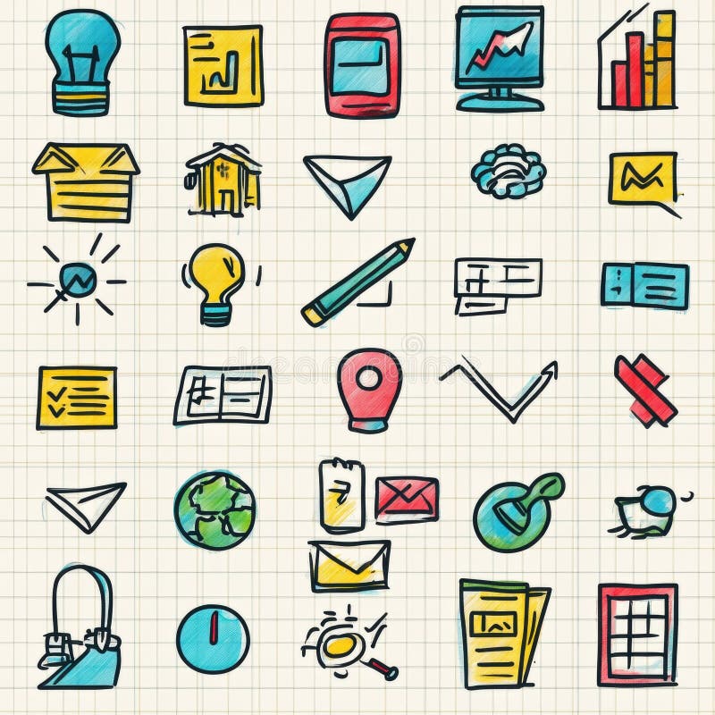 Colorful Doodles Representing Business and Technology Concepts ...