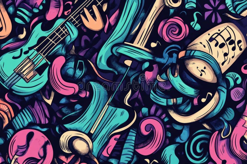 Colorful Doodles Showcase Various Musical Instruments, Notes, and ...