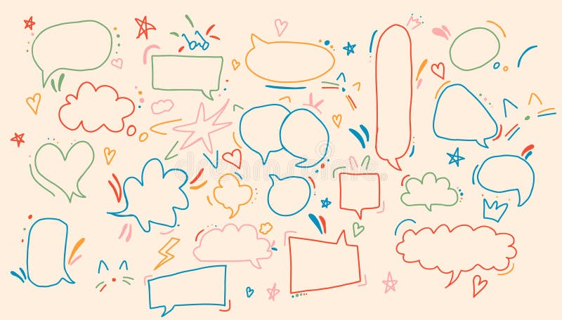Colorful Doodles of Speech Bubbles on a Beige Background. Isolated on a Solid Color Background ...