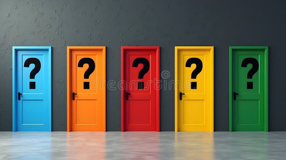 Colorful Doors with Question Marks Representing the Challenging ...