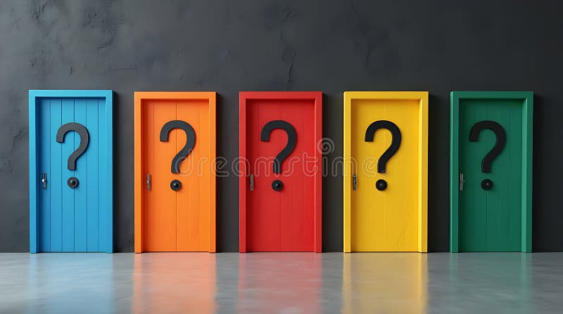 Colorful Doors with Question Marks Representing the Challenging ...