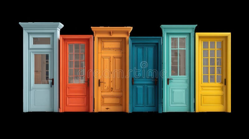 Colorful Doors Repurposed for Dining Space on Transparent Background ...
