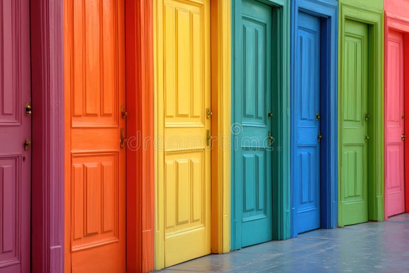 Colorful Doors in Vibrant Rainbow Pattern Create Cheerful Atmosphere ...