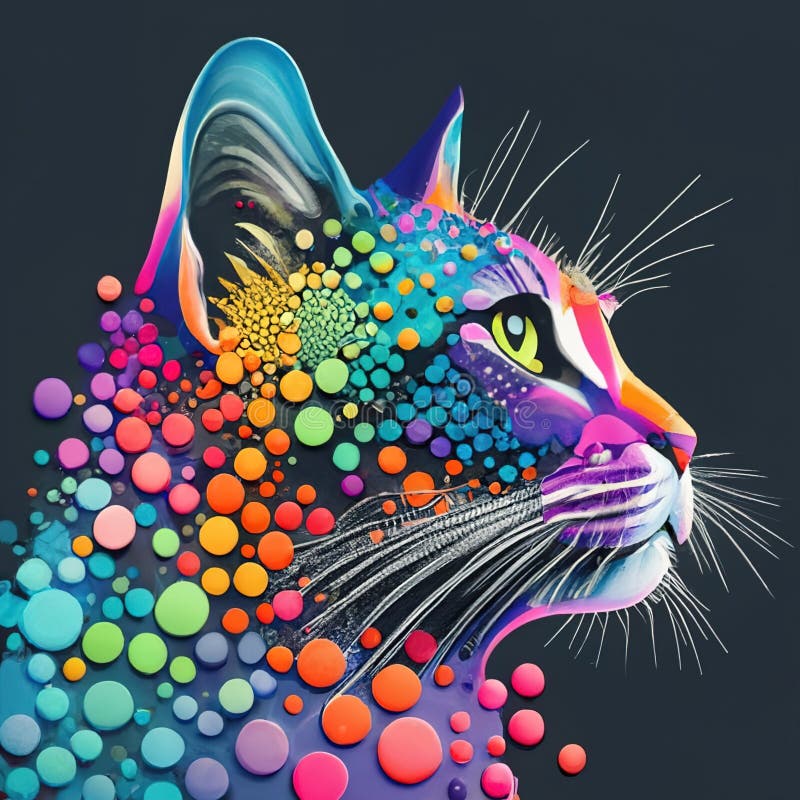 Colorful Dotted Cat Silhouette - Creative Artistic Concept with Vibrant ...
