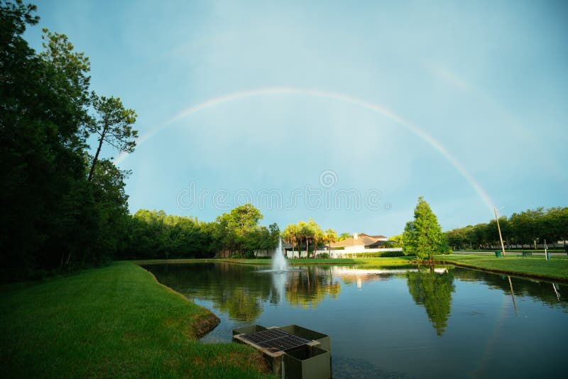 Colorful Double Rainbow at Sun Set Editorial Image - Image of natural ...