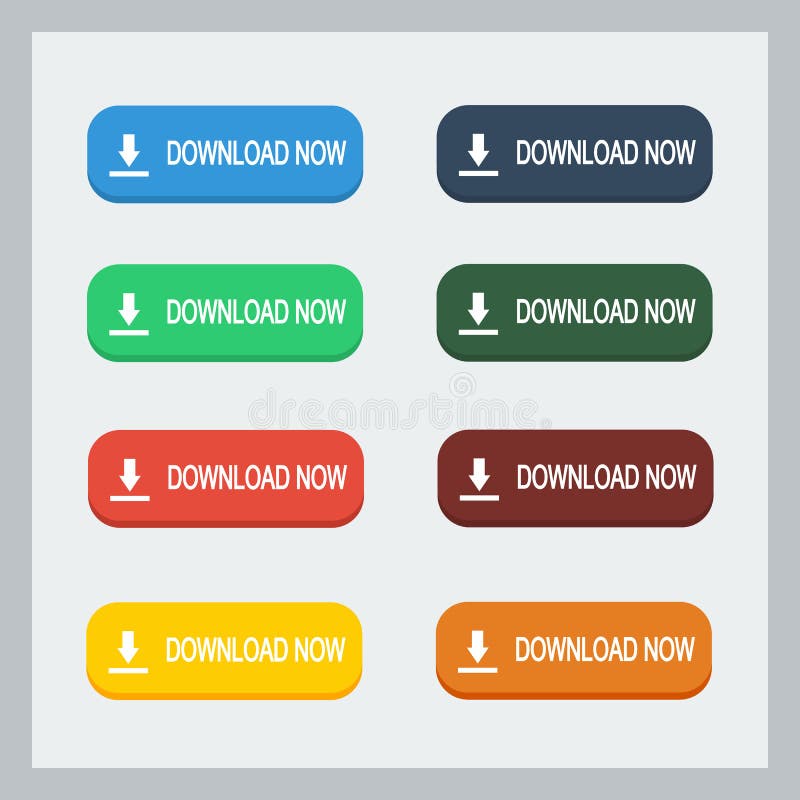 Colorful Download Now Button with Pointing Hand Set. Flat Illustration ...