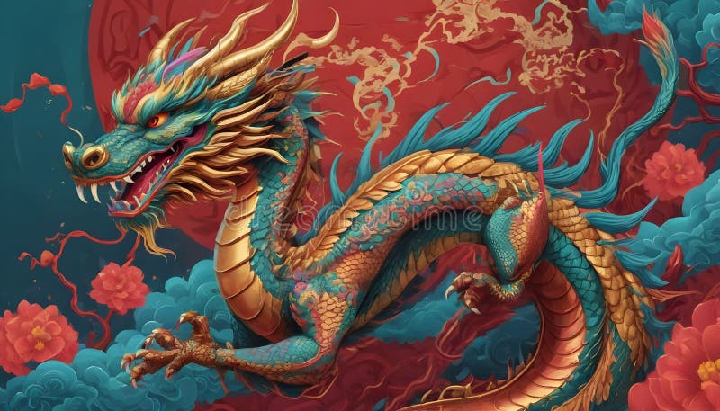 A Colorful Dragon with Blue and Gold Wings Stock Vector - Illustration ...