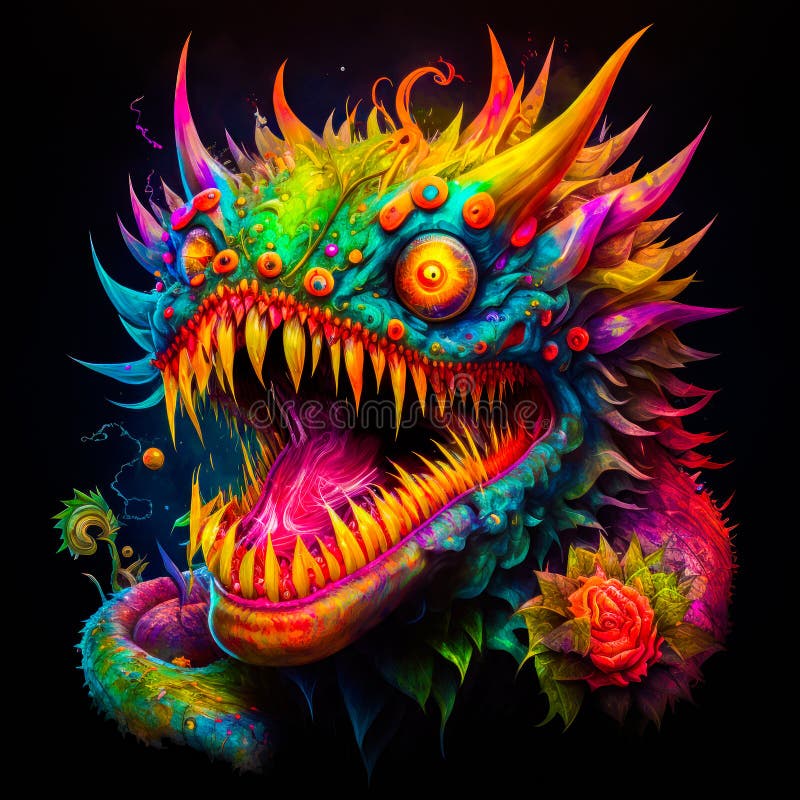 Colorful Dragon with Large Teeth and Large Teeth. Fantasy Stock ...