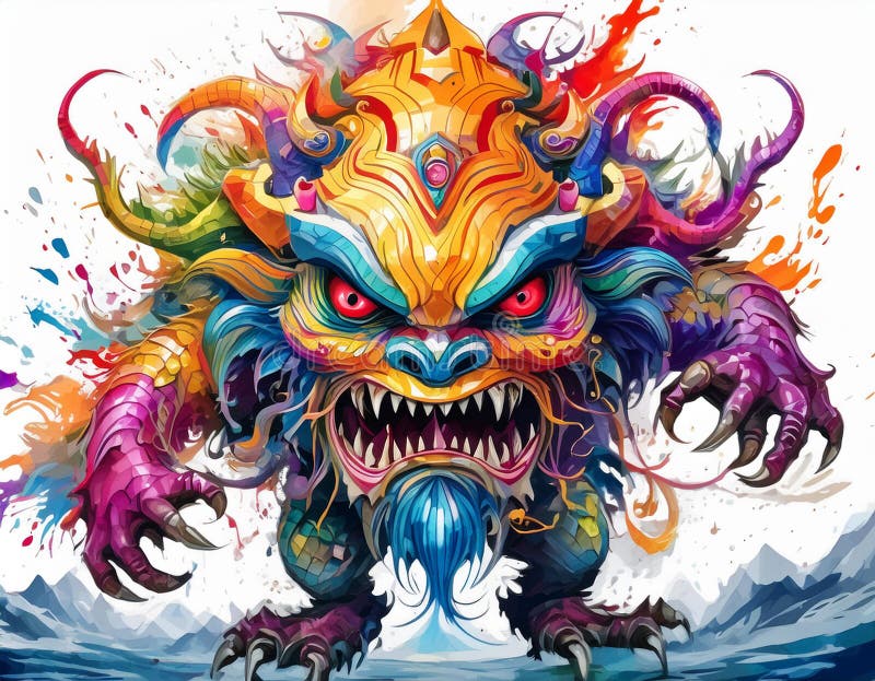 A Colorful Dragon with a Menacing Look on Its Face Stock Illustration ...