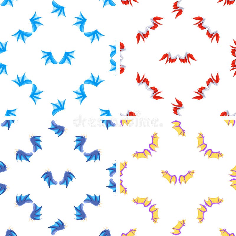 Colorful Dragon Wings Creating a Seamless Pattern on White Background ...