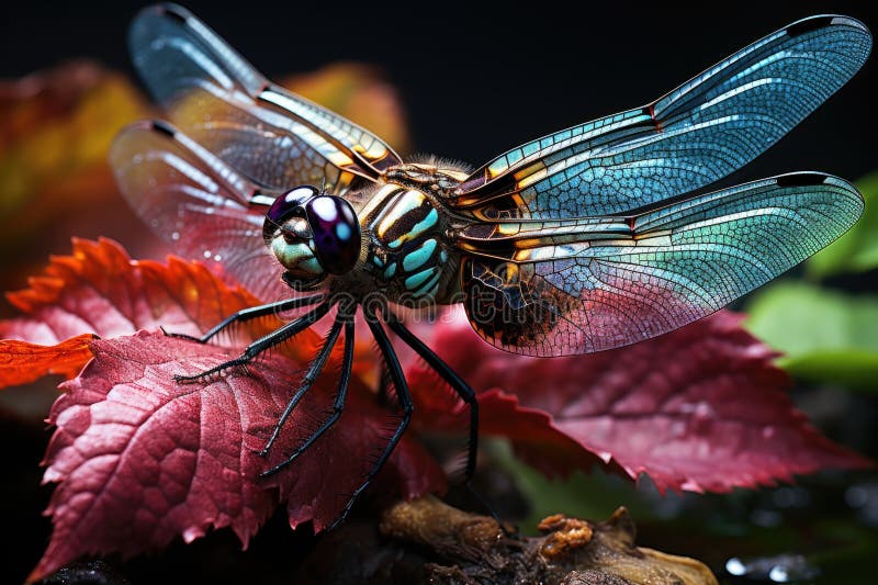 Colorful Dragonfly Sits on a Plant in Nature. Generative AI Stock ...