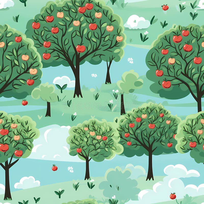 Classic Drawing of Apple Tree in Painting Style Stock Illustration ...