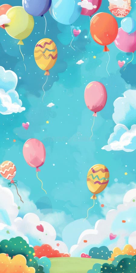 A Colorful Drawing of Balloons Floating in the Sky with a Blue ...