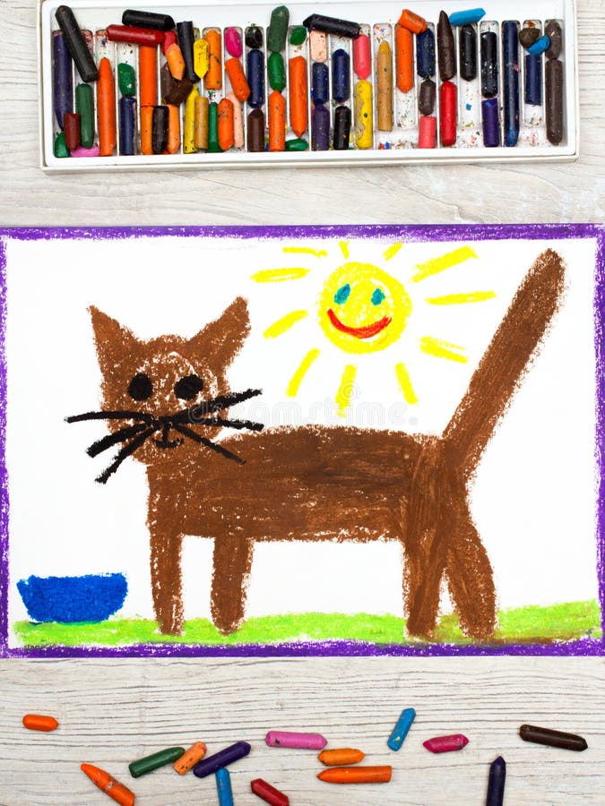 Colorful Drawing: Brown Cat Stock Image - Image of children, cats ...