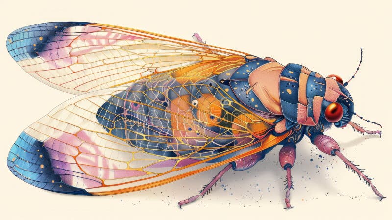 A Colorful Drawing of a Cicada with Bright Colors, AI Stock Photo ...