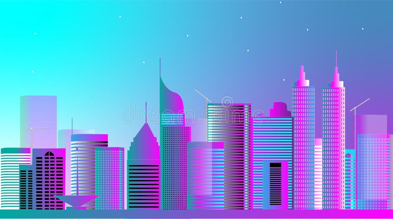 Colorful Drawing of a Cityscape with a Blue Background Stock ...