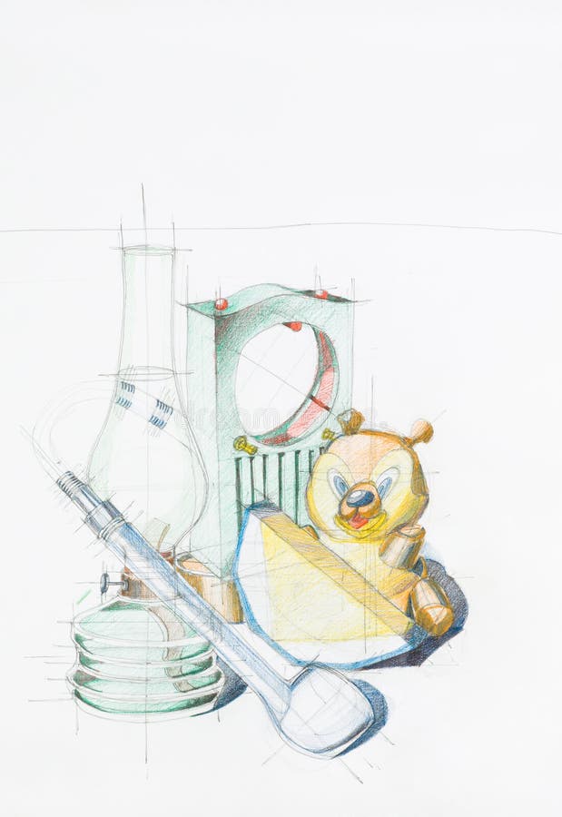 Colored Still Life Study on Object Composition Stock Illustration ...
