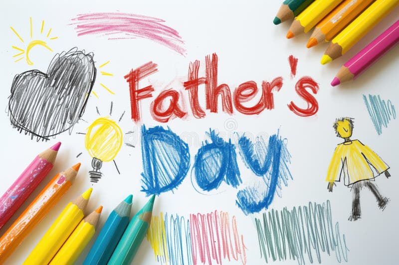 Colorful Drawing with "Father S Day" Text Surrounded by Crayons and ...