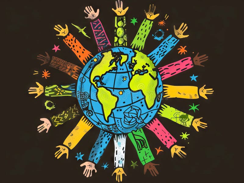A Colorful Drawing of Hands Around the World Stock Photo - Image of ...