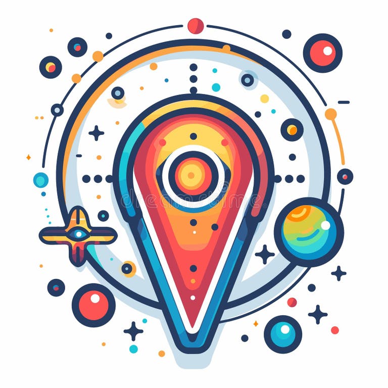 Colorful Drawing of a Map with a Red Dot in the Middle Stock Vector ...