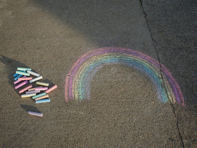 Colorful Drawing Next To Chalk on the Ground Stock Photo - Image of ...