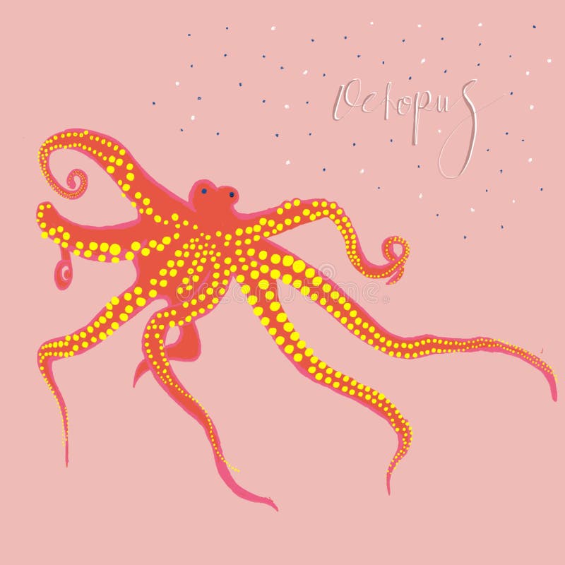 Colorful Drawing of an Octopus on a Dark Pink Background Stock ...