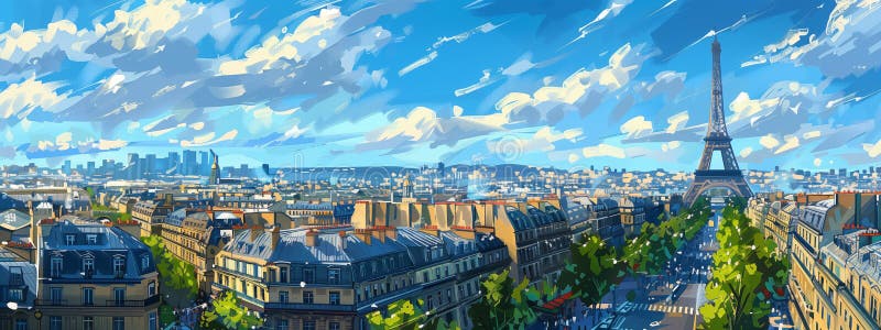 Colorful Drawing of Paris with the Eiffel Tower Stock Illustration ...