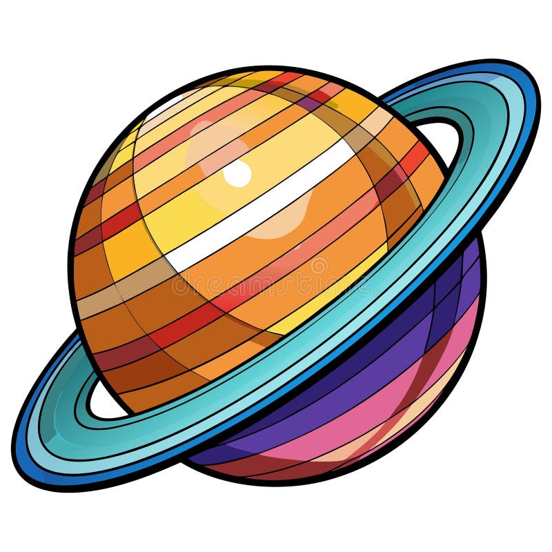 A Colorful Drawing of a Planet with a Blue and White Ring Around it ...