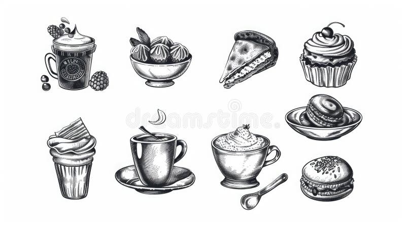 A Colorful Drawing Showcasing Different Types of Food and Drinks ...