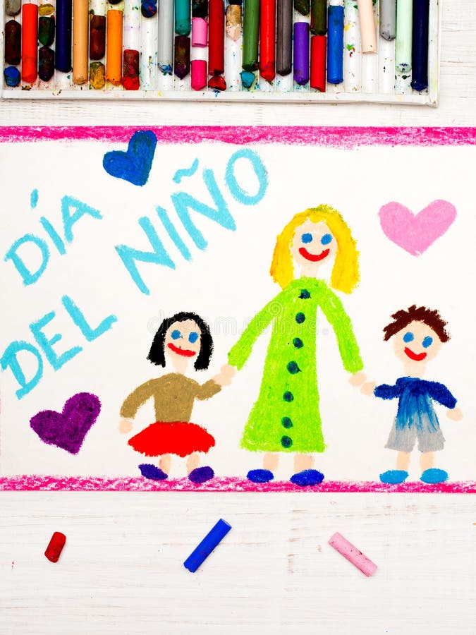 Colorful Drawing: Spanish Children`s Day Card Stock Illustration ...