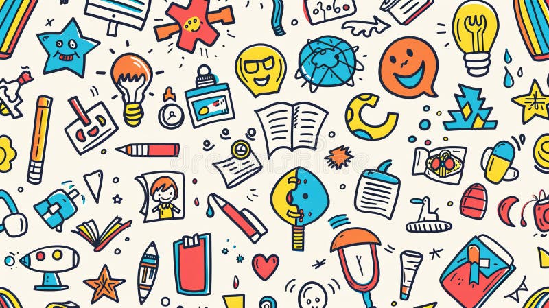 A Colorful Drawing of Various Objects Such As a Book, a Pencil, a Cup ...