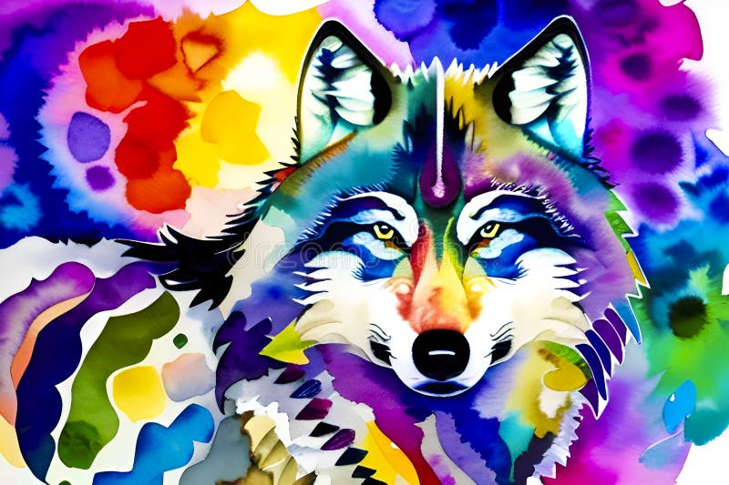 Colorful Drawing of a Wolf with a Rainbow Stock Illustration ...