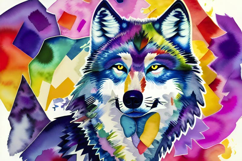 Colorful Drawing of a Wolf with a Rainbow Stock Illustration ...