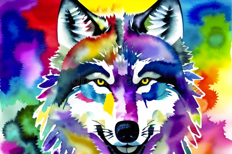 Colorful Drawing of a Wolf with a Rainbow Stock Illustration ...