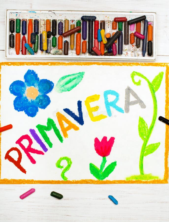 Colorful Drawing: Word PRIMAVERA Spring Stock Image - Image of ...