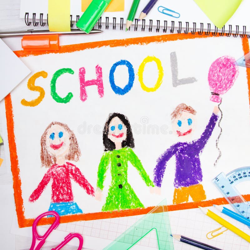 Drawing with Word SCHOOL and School Accessories Stock Illustration ...