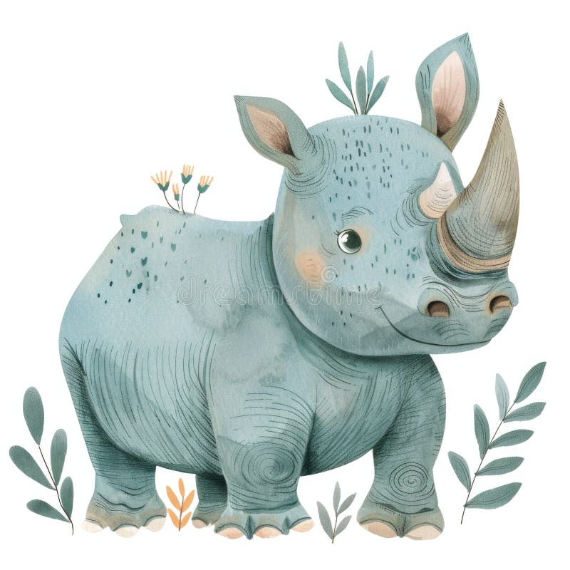 Colorful Drawn Rhino with Geometric Patterns in Boho Style Stock Image ...