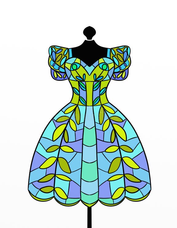 Colorful Dress with Floral Pattern Stock Illustration - Illustration of ...