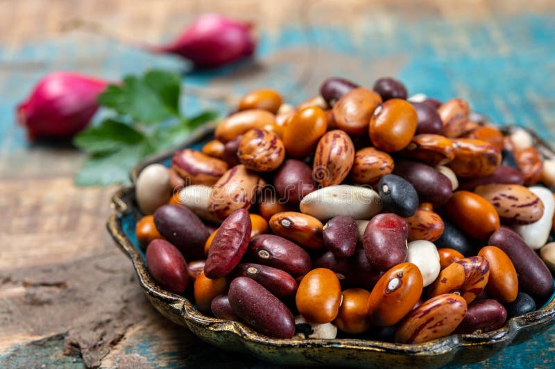 Colorful Dried Different Types of Beans Legumes in Bowl Stock Image ...