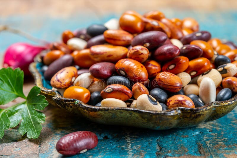 Colorful Dried Different Types of Beans Legumes in Bowl Stock Photo ...