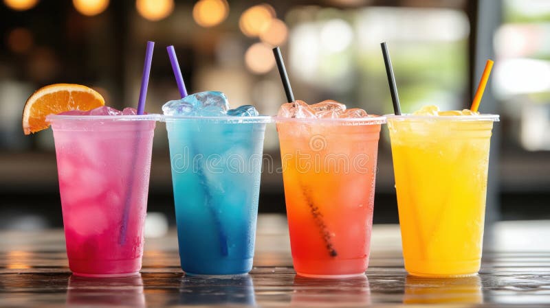 Colorful Drinks Assortment with Ice and Straws Stock Image - Image of ...
