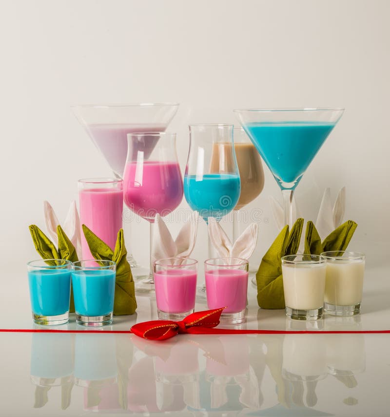 Colorful Drinks Based on Milk Liqueurs, Unique Pastel Colors Stock ...