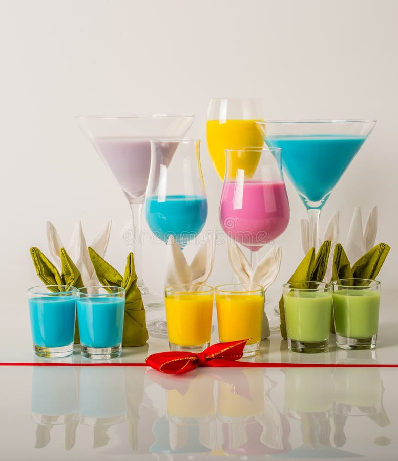 Colorful Drinks Based on Milk Liqueurs, Unique Pastel Colors Stock ...