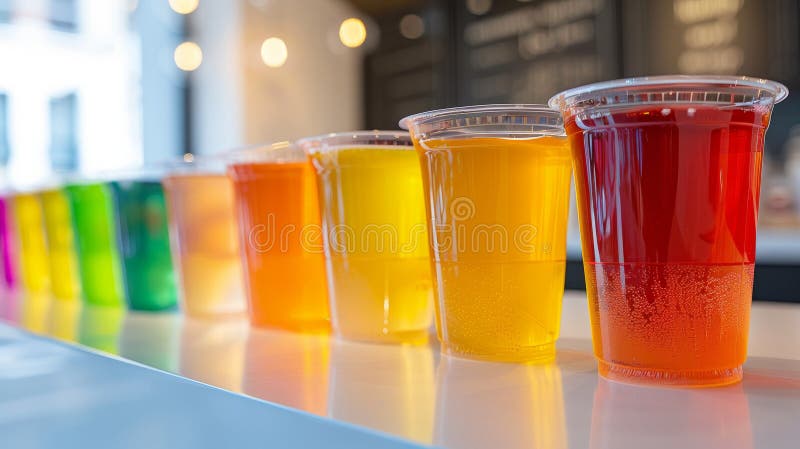 Colorful Drinks Lined Up on a Bar Counter. Stock Image - Image of ...